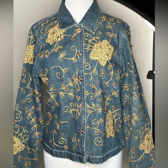 new directions | Jackets & Coats | New Direction Dark Denim Jacket Gold ...
